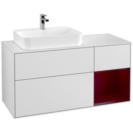 Villeroy & Boch Villeroy und Boch Finion Waschtischunterschrank F401HBMT 120cm, Abdeckplatte white matt, Regal rechts Peony, White matt lacquer