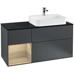 Villeroy & Boch Villeroy und Boch Finion Waschtischunterschrank G392PCHG 120cm, Abdeckplatte black matt, Emotion, Regal links Oak Veneer, Midnight Blue Matt Lacquer