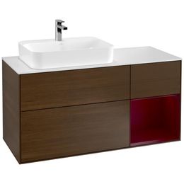 Villeroy & Boch Villeroy und Boch Finion Waschtischunterschrank F401HBGN 120cm, Abdeckplatte white matt, Regal rechts Peony, Walnut veneer