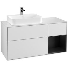 Villeroy & Boch Villeroy und Boch Finion Waschtischunterschrank F401PDMT 120cm, Abdeckplatte white matt, Regal rechts Black matt lacquer, White matt lacquer