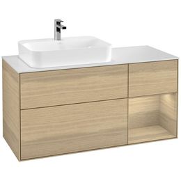 Villeroy & Boch Villeroy und Boch Finion Waschtischunterschrank F401PCPC 120cm, Abdeckplatte white matt, Regal rechts Oak Veneer, Oak Veneer