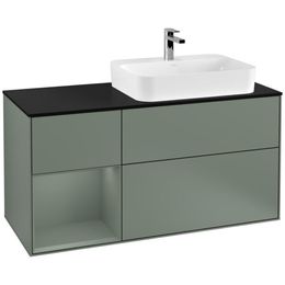Villeroy & Boch Villeroy und Boch Finion Waschtischunterschrank F392GMGM 120cm, Abdeckplatte black matt, Regal links Olive Matt Lacquer, Olive Matt Lacquer