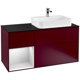 Villeroy & Boch Villeroy und Boch Finion Waschtischunterschrank F392MTHB 120cm, Abdeckplatte black matt, Regal links White matt lacquer, Peony Matt