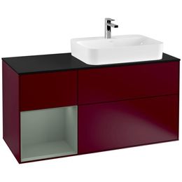 Villeroy & Boch Villeroy und Boch Finion Waschtischunterschrank F392GMHB 120cm, Abdeckplatte black matt, Regal links Olive Matt Lacquer, Peony Matt
