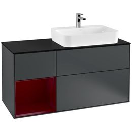Villeroy & Boch Villeroy und Boch Finion Waschtischunterschrank F392HBHG 120cm, Abdeckplatte black matt, Regal links Peony, Midnight Blue Matt Lacquer