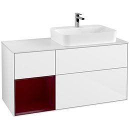 Villeroy & Boch Villeroy und Boch Finion Waschtischunterschrank G391HBGF 120cm, Abdeckplatte white matt, Emotion, Regal links Peony, Glossy white lacquer