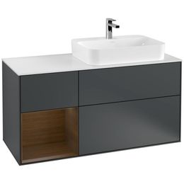 Villeroy & Boch Villeroy und Boch Finion Waschtischunterschrank G391GNHG 120cm, Abdeckplatte white matt, Emotion, Regal links Walnut veneer, Midnight Blue Matt Lacquer
