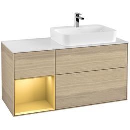 Villeroy & Boch Villeroy und Boch Finion Waschtischunterschrank G391HFPC 120cm, Abdeckplatte white matt, Emotion, Regal links Gold matt, Oak Veneer