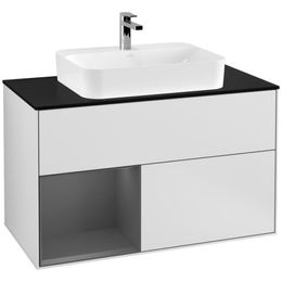 Villeroy & Boch Villeroy und Boch Finion Waschtischunterschrank G362GKMT 100cm, Abdeckplatte black matt, Emotion, Regal links Anthracite matt, White matt lacquer