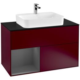 Villeroy & Boch Villeroy und Boch Finion Waschtischunterschrank G362GKHB 100cm, Abdeckplatte black matt, Emotion, Regal links Anthracite matt, Peony Matt