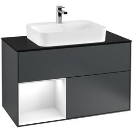 Villeroy & Boch Villeroy und Boch Finion Waschtischunterschrank G362GFHG 100cm, Abdeckplatte black matt, Emotion, Regal links Glossy white lacquer, Midnight Blue Matt Lacquer
