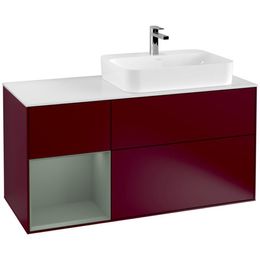 Villeroy & Boch Villeroy und Boch Finion Waschtischunterschrank F391GMHB 120cm, Abdeckplatte white matt, Regal links Olive Matt Lacquer, Peony Matt