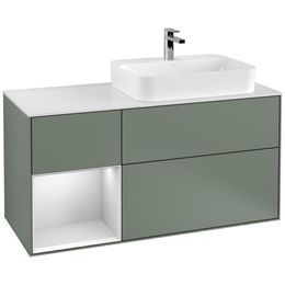 Villeroy & Boch Villeroy und Boch Finion Waschtischunterschrank F391MTGM 120cm, Abdeckplatte white matt, Regal links White matt lacquer, Olive Matt Lacquer