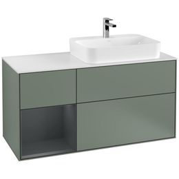 Villeroy & Boch Villeroy und Boch Finion Waschtischunterschrank F391HGGM 120cm, Abdeckplatte white matt, Regal links Midnight Blue Matt Lacquer, Olive Matt Lacquer
