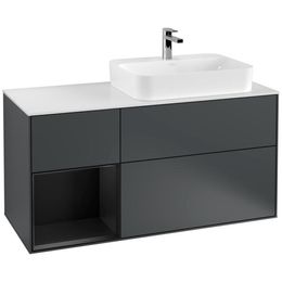 Villeroy & Boch Villeroy und Boch Finion Waschtischunterschrank F391PDHG 120cm, Abdeckplatte white matt, Regal links Black matt lacquer, Midnight Blue Matt Lacquer