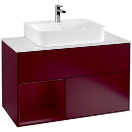 Villeroy & Boch Villeroy und Boch Finion Waschtischunterschrank F111HBHB 100cm, Abdeckplatte black matt, Regal links Peony, Peony Matt