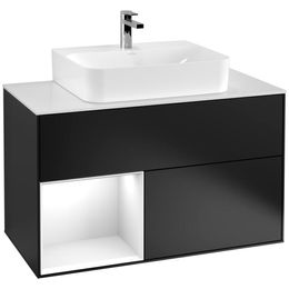 Villeroy & Boch Villeroy und Boch Finion Waschtischunterschrank F111GFPD 100cm, Abdeckplatte black matt, Regal links Glossy white lacquer, Black matt lacquer