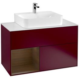 Villeroy & Boch Villeroy und Boch Finion Waschtischunterschrank F111GNHB 100cm, Abdeckplatte black matt, Regal links Walnut veneer, Peony Matt
