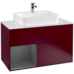 Villeroy & Boch Villeroy und Boch Finion Waschtischunterschrank F111GKHB 100cm, Abdeckplatte black matt, Regal links Anthracite matt, Peony Matt