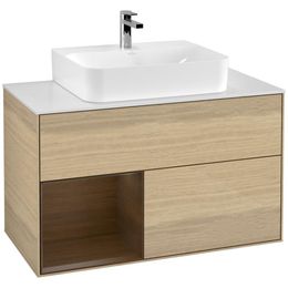 Villeroy & Boch Villeroy und Boch Finion Waschtischunterschrank F111GNPC 100cm, Abdeckplatte black matt, Regal links Walnut veneer, Oak Veneer