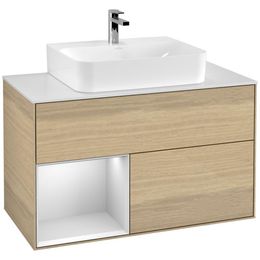 Villeroy & Boch Villeroy und Boch Finion Waschtischunterschrank F111MTPC 100cm, Abdeckplatte black matt, Regal links White matt lacquer, Oak Veneer