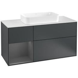 Villeroy & Boch Villeroy und Boch Finion Waschtischunterschrank G291GKHG 120cm, Abdeckplatte white matt, Emotion, Regal links Anthracite matt, Midnight Blue Matt Lacquer