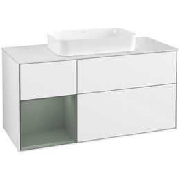 Villeroy & Boch Villeroy und Boch Finion Waschtischunterschrank G291GMGF 120cm, Abdeckplatte white matt, Emotion, Regal links Olive Matt Lacquer, Glossy white lacquer