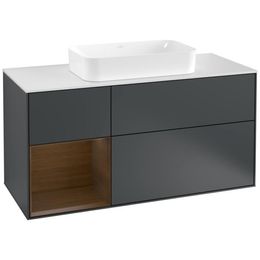 Villeroy & Boch Villeroy und Boch Finion Waschtischunterschrank G291GNHG 120cm, Abdeckplatte white matt, Emotion, Regal links Walnut veneer, Midnight Blue Matt Lacquer