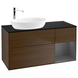 Villeroy & Boch Villeroy und Boch Finion Waschtischunterschrank G932GKGN 120cm, Abdeckplatte black matt, Emotion, Regale Anthracite matt lacquer, Walnut veneer