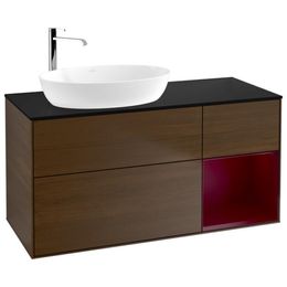 Villeroy & Boch Villeroy und Boch Finion Waschtischunterschrank G932HBGN 120cm, Abdeckplatte black matt, Emotion, Regale Peony matt lacquer, Walnut veneer