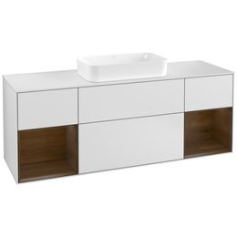 Villeroy & Boch Villeroy und Boch Finion Waschtischunterschrank F331GNMT 160x60,3cm, Abdeckplatte white matt, Regale Walnut veneer, White matt lacquer