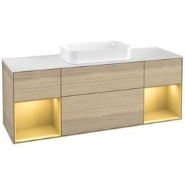Villeroy & Boch Villeroy und Boch Finion Waschtischunterschrank F331HFPC 160x60,3cm, Abdeckplatte white matt, Regale Gold matt lacquer, Oak Veneer