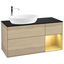 Villeroy & Boch Villeroy und Boch Finion Waschtischunterschrank G932HFPC 120cm, Abdeckplatte black matt, Emotion, Regale Gold matt lacquer, Oak Veneer