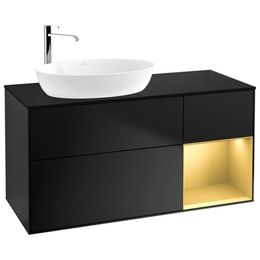 Villeroy & Boch Villeroy und Boch Finion Waschtischunterschrank G932HFPD 120cm, Abdeckplatte black matt, Emotion, Regale Gold matt lacquer, Black matt lacquer
