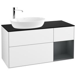 Villeroy & Boch Villeroy und Boch Finion Waschtischunterschrank G932HGGF 120cm, Abdeckplatte black matt, Emotion, Regale Midnight matt lacquer, Glossy white lacquer