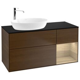 Villeroy & Boch Villeroy und Boch Finion Waschtischunterschrank G932PCGN 120cm, Abdeckplatte black matt, Emotion, Regale Oak Veneer, Walnut veneer