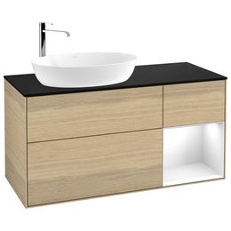 Villeroy & Boch Villeroy und Boch Finion Waschtischunterschrank F932GFPC 120cm, Abdeckplatte black matt, Regale Glossy white lacquer, Oak Veneer