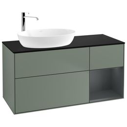 Villeroy & Boch Villeroy und Boch Finion Waschtischunterschrank F932HGGM 120cm, Abdeckplatte black matt, Regale Midnight matt lacquer, Olive Matt Lacquer