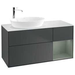Villeroy & Boch Villeroy und Boch Finion Waschtischunterschrank F931GMHG 120cm, Abdeckplatte white matt, Regale Olive matt lacquer, Midnight Blue Matt Lacquer