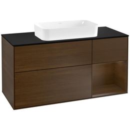 Villeroy & Boch Villeroy und Boch Finion Waschtischunterschrank G302GNGN 120cm, Abdeckplatte black matt, Emotion, Regal rechts Walnut veneer, Walnut veneer