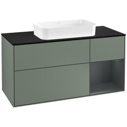 Villeroy & Boch Villeroy und Boch Finion Waschtischunterschrank G302HGGM 120cm, Abdeckplatte black matt, Emotion, Regal rechts Midnight Blue Matt Lacquer, Olive Matt Lacquer