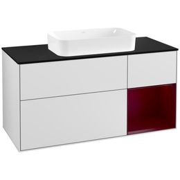 Villeroy & Boch Villeroy und Boch Finion Waschtischunterschrank G302HBMT 120cm, Abdeckplatte black matt, Emotion, Regal rechts Peony, White matt lacquer