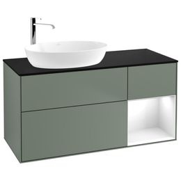 Villeroy & Boch Villeroy und Boch Finion Waschtischunterschrank F932GFGM 120cm, Abdeckplatte black matt, Regale Glossy white lacquer, Olive Matt Lacquer