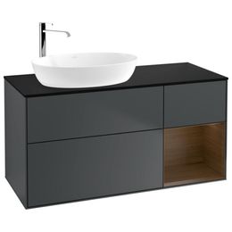 Villeroy & Boch Villeroy und Boch Finion Waschtischunterschrank F932GNHG 120cm, Abdeckplatte black matt, Regale Walnut Veneer, Midnight Blue Matt Lacquer