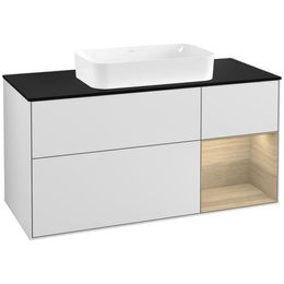 Villeroy & Boch Villeroy und Boch Finion Waschtischunterschrank G302PCMT 120cm, Abdeckplatte black matt, Emotion, Regal rechts Oak Veneer, White matt lacquer