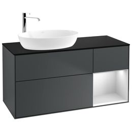 Villeroy & Boch Villeroy und Boch Finion Waschtischunterschrank F932MTHG 120cm, Abdeckplatte black matt, Regale White matt lacquer, Midnight Blue Matt Lacquer