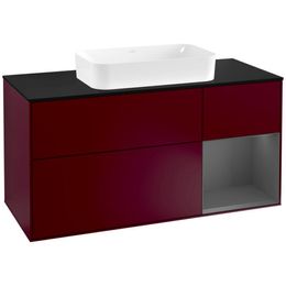 Villeroy & Boch Villeroy und Boch Finion Waschtischunterschrank F302GKHB 120cm, Abdeckplatte black matt, Regal rechts Anthracite matt, Peony Matt