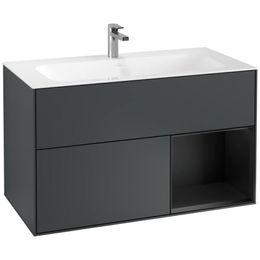Villeroy & Boch Villeroy und Boch Finion Waschtischunterschrank F040PDHG 99,6x59,1x49,8cm, Regal rechts Black matt lacquer, Midnight Blue Matt Lacquer