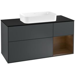 Villeroy & Boch Villeroy und Boch Finion Waschtischunterschrank F302GNHG 120cm, Abdeckplatte black matt, Regal rechts Walnut veneer, Midnight Blue Matt Lacquer