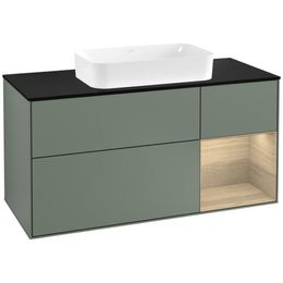 Villeroy & Boch Villeroy und Boch Finion Waschtischunterschrank F302PCGM 120cm, Abdeckplatte black matt, Regal rechts Oak Veneer, Olive Matt Lacquer